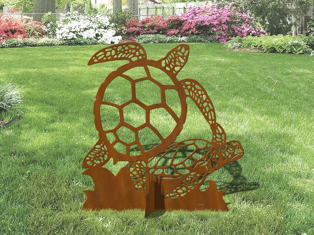 36in Tall Sea Turtles Coastal Decor Rust Metal Sturdy Outdoor Yard Art ...