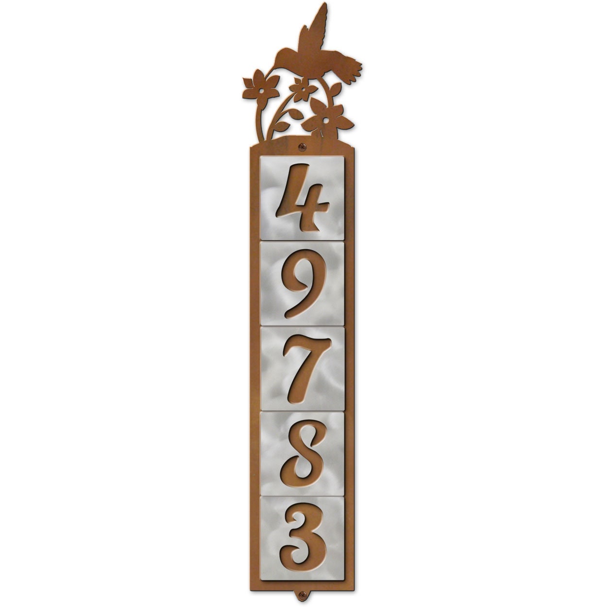 Birds Theme Hummingbirds Five Digit Vertical Metal Address Number Sign ...