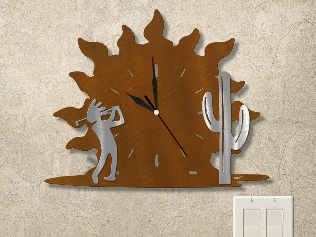 Arizona Sunrise Kokopelli Golfer With Cactus 15in Metal Wall Clock With ...