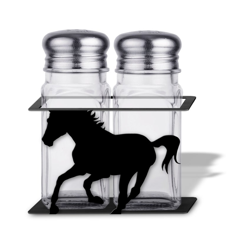 Western Theme Running Horse Metal Salt and Pepper Holder Set With Glass ...