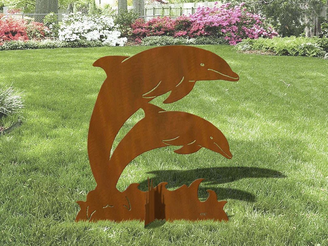 36in Rust Metal Dolphin Statue: Coastal Outdoor Yard Art - USA Made - Etsy