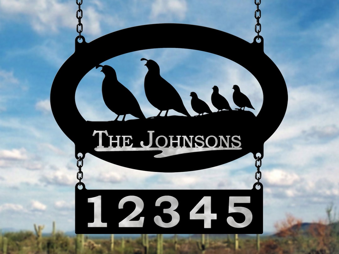 Quail Family Hanging Sign: Southwestern Reflective Custom Text Decor - Etsy