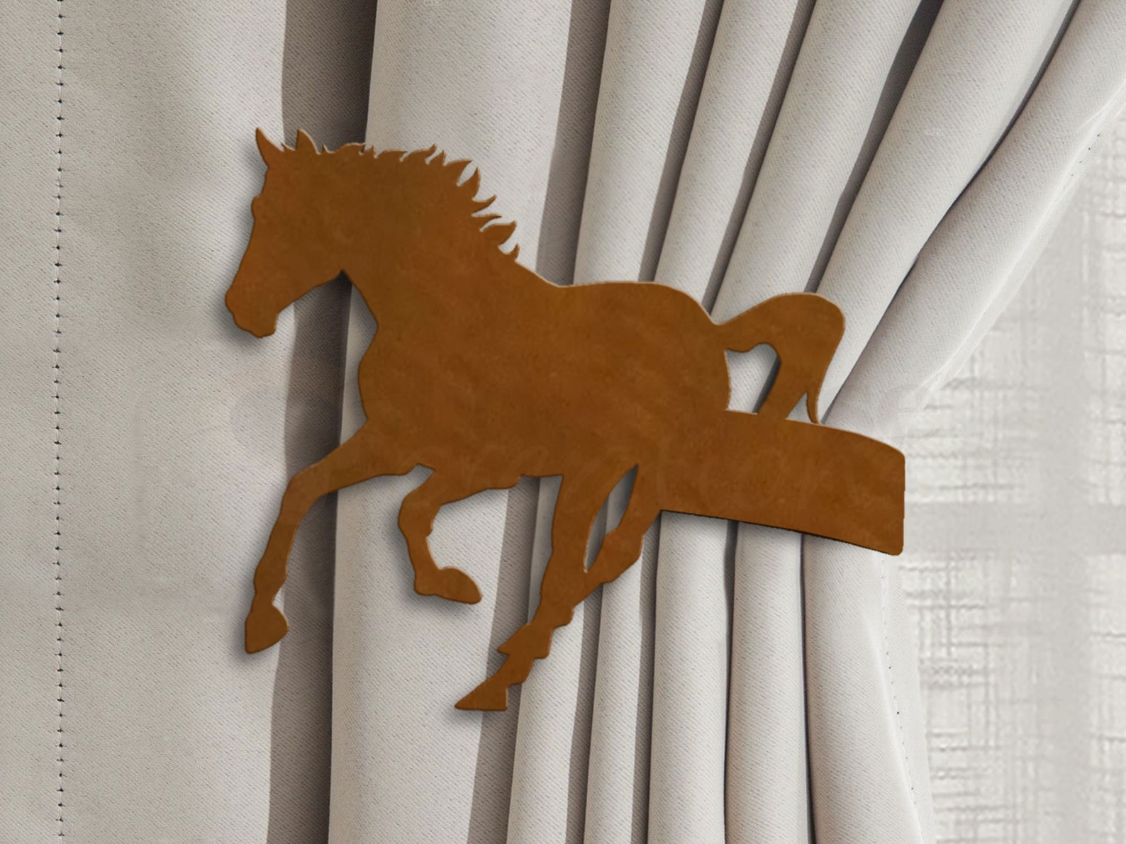 Western Running Horse Curtain Tieback: Metal Drapery Holdback - Rust ...