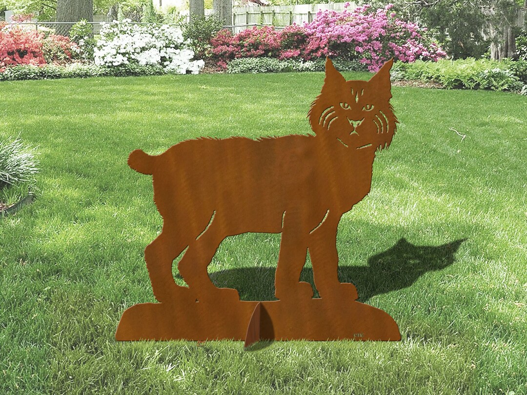 36in Tall Lynx Wildlife Decor Rust Metal Sturdy Outdoor Yard Art Lawn ...