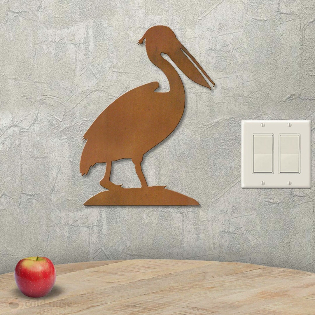 Coastal Theme Pelican 12in Small Indoor-outdoor Rustic Metal Wall Art ...