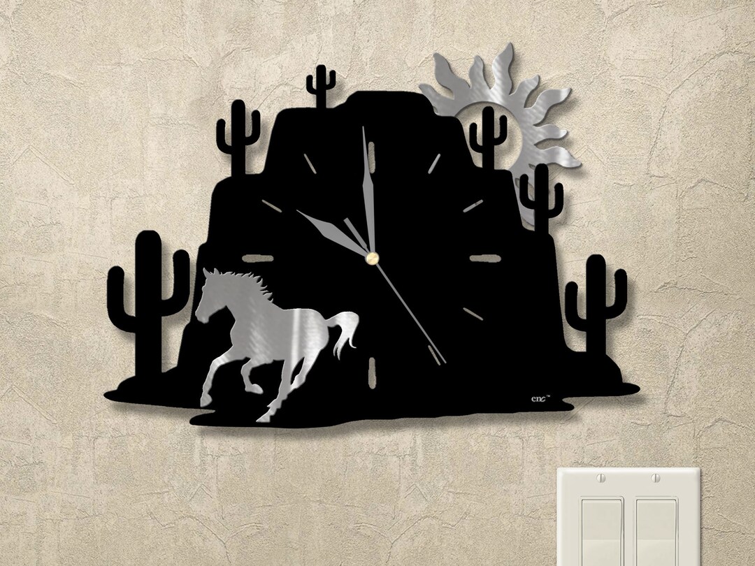 Western Theme Arizona Desert Mountain 15in Metal Wall Clock With ...
