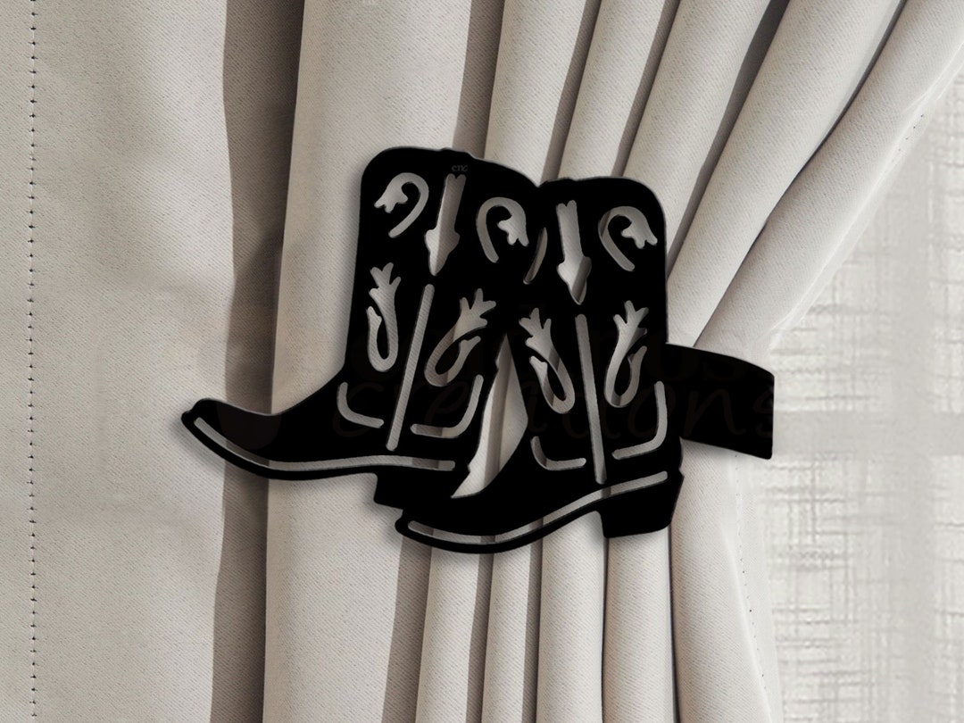 Western Theme Cowboy Boots Drapery Holdback - Individual Sturdy Metal ...