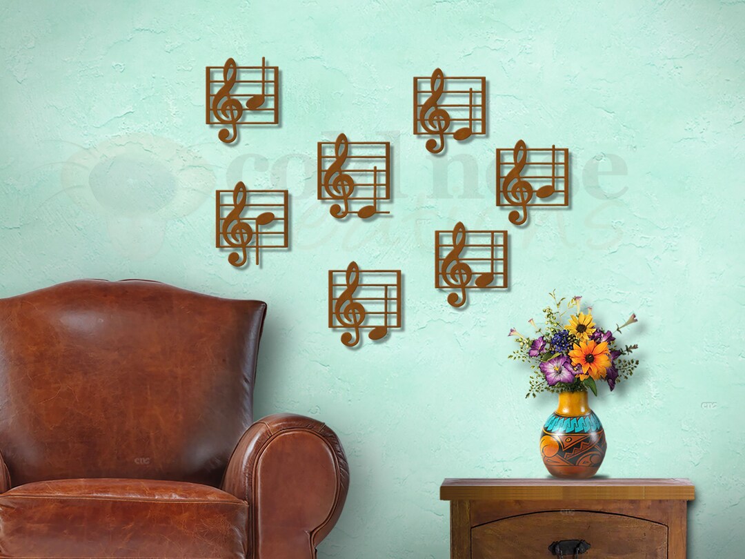 Rustic Musical Notes 7-piece Set Metal Wall Art in Rust Patina - Treble ...