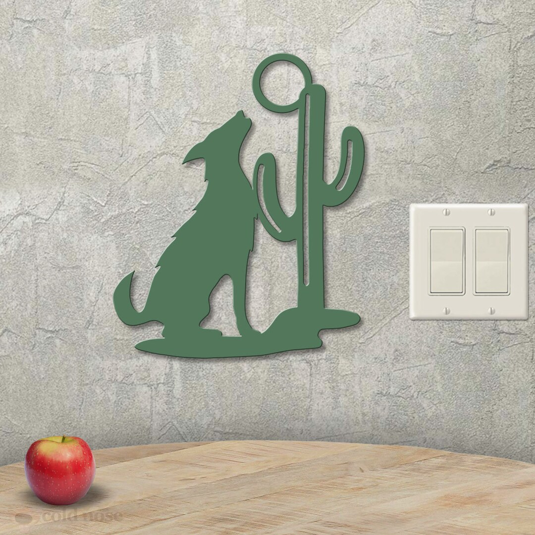 Southwest Theme Coyote Cactus Scene 12in Small Indoor-outdoor Metal ...