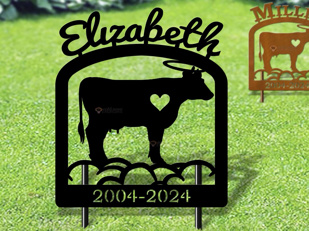 Fully Personalized Outdoor Dairy Cow Memorial With Horns 16in W X 19in ...