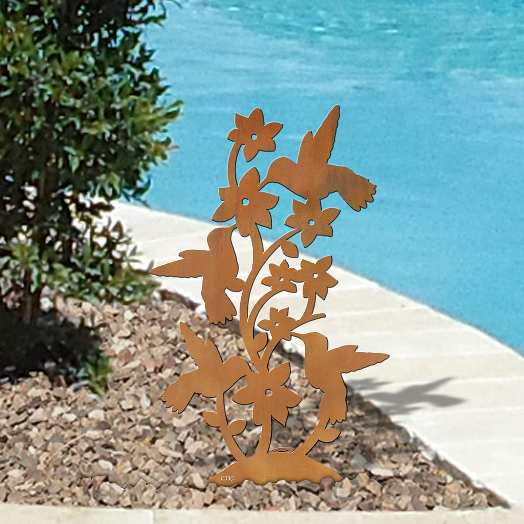 Birds Theme Hummingbirds 18in Rust Metal Outdoor Garden Art Silhouette ...