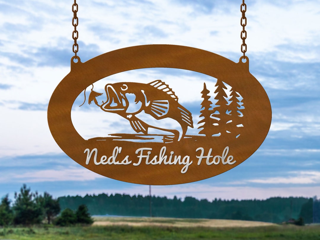 Bass With Trees - Fishing Theme - Double-sided Reflective Custom Text ...