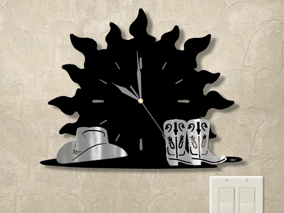 Summer Sunset 15in Metal Wall Clock - Boots and Hat - Etsy