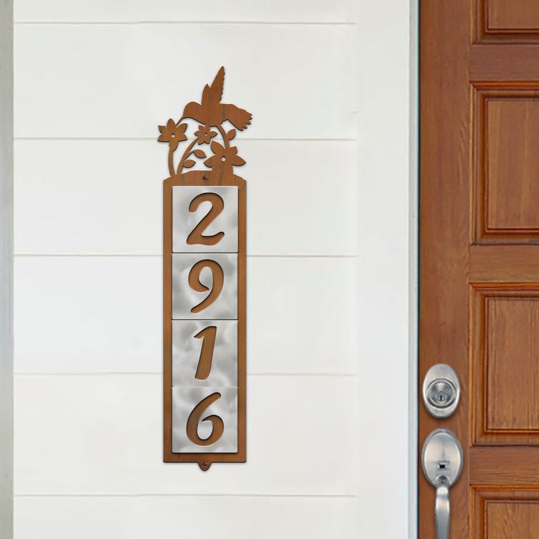 Birds Theme Hummingbirds Four Digit Vertical Metal Address Number Sign ...