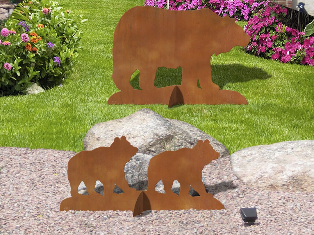 Rust Metal Bear Family Lawn Art: Wildlife Decor Set - Made in USA - Etsy