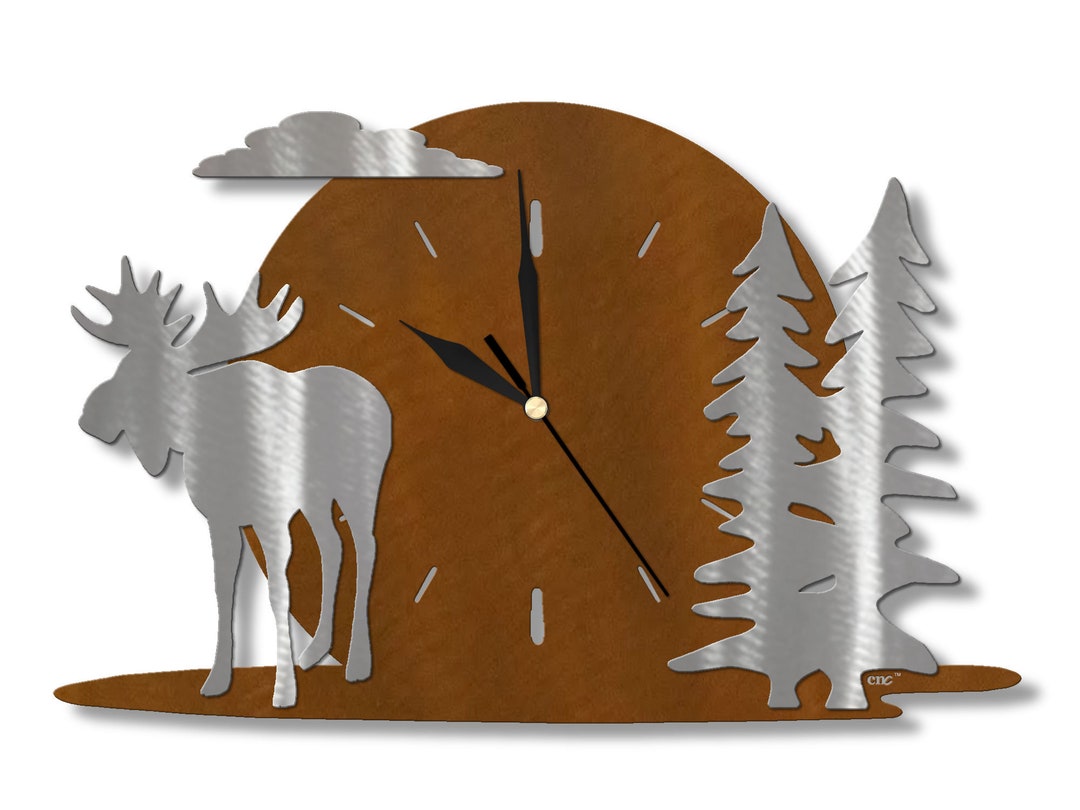 Full Moon Rising 15in Metal Wall Clock Moose in Woods - Etsy