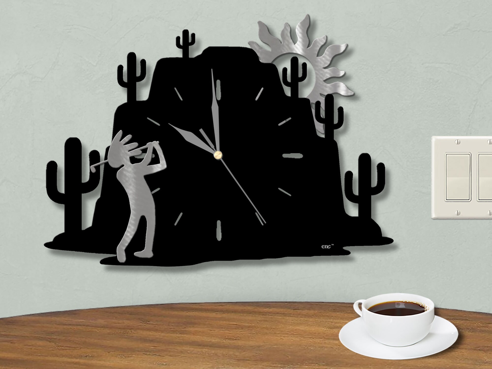 Sonoran Desert Mountain 15in Metal Wall Clock Kokopelli Golfer - Etsy