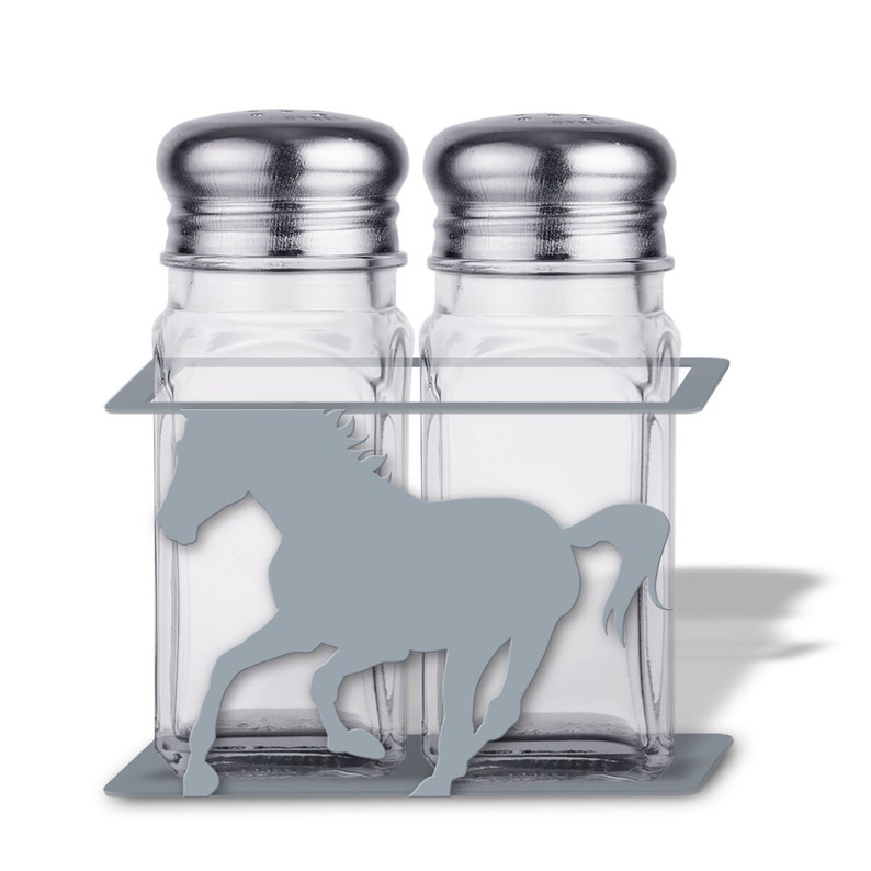 Western Theme Running Horse Metal Salt and Pepper Holder Set With Glass ...