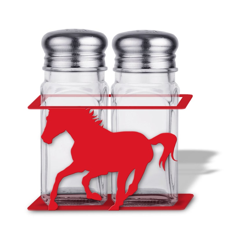 Western Theme Running Horse Metal Salt and Pepper Holder Set With Glass ...