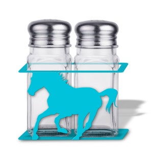 Western Theme Running Horse Metal Salt and Pepper Holder Set With Glass ...