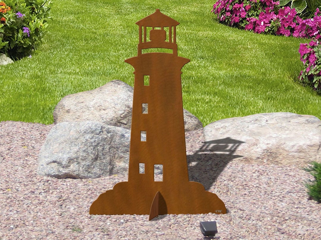 42in Rust Metal Lighthouse Sculpture: Coastal Garden Art, Made in USA ...