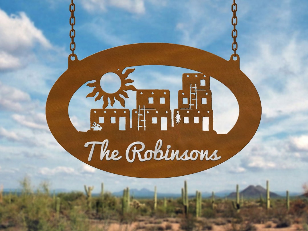 Pueblo Scene - Southwestern Decor - Double-sided Reflective Custom Text ...