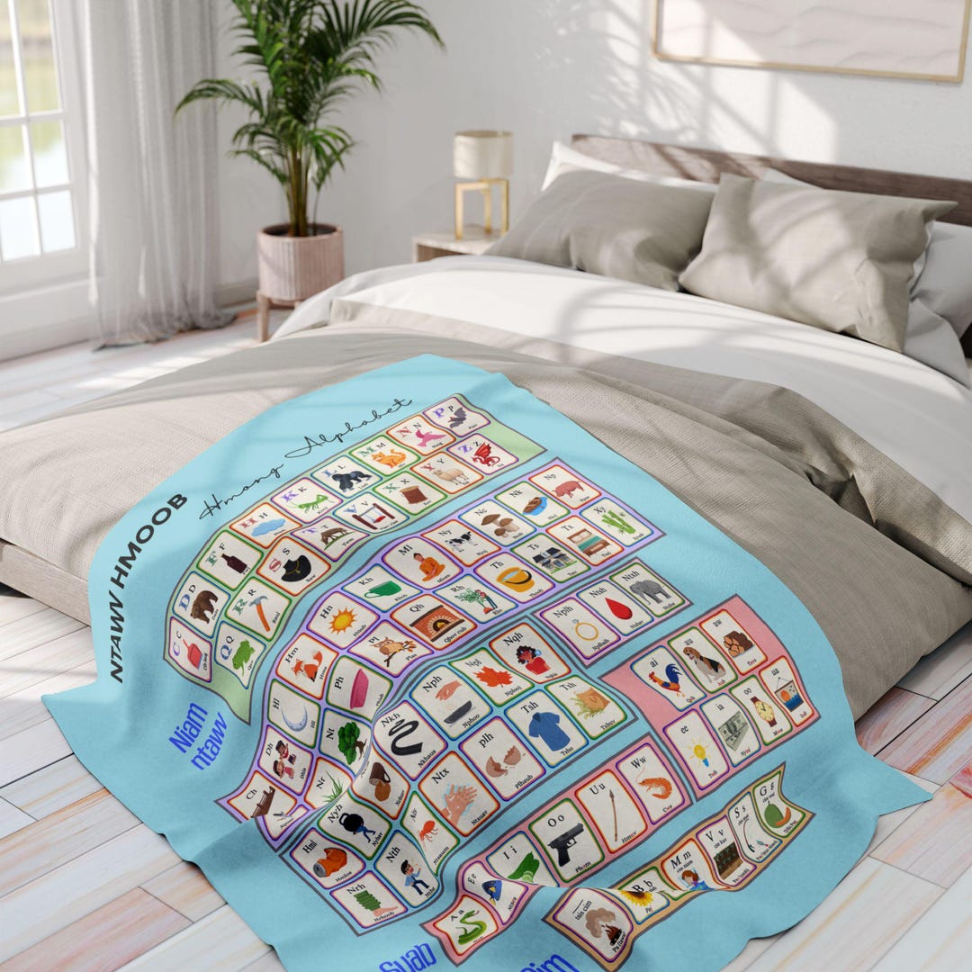 Blue Hmong Alphabet Blanket, Arctic Summer Thin Cold, Home Decor ...
