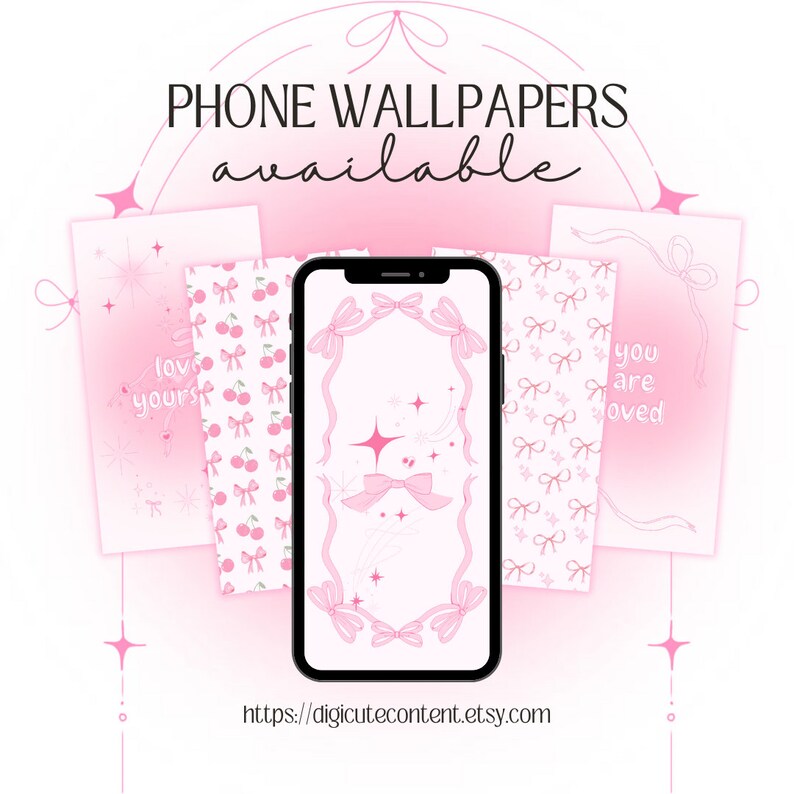 Phone Wallpapers Pink Pretty Cute Designs Digital Downloadable Kawaii ...