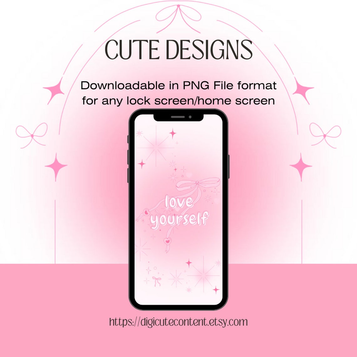 Phone Wallpapers Pink Pretty Cute Designs Digital Downloadable Kawaii ...