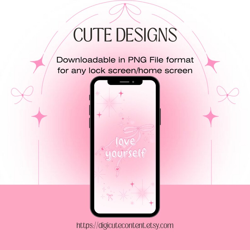 Phone Wallpapers Pink Pretty Cute Designs Digital Downloadable Kawaii ...