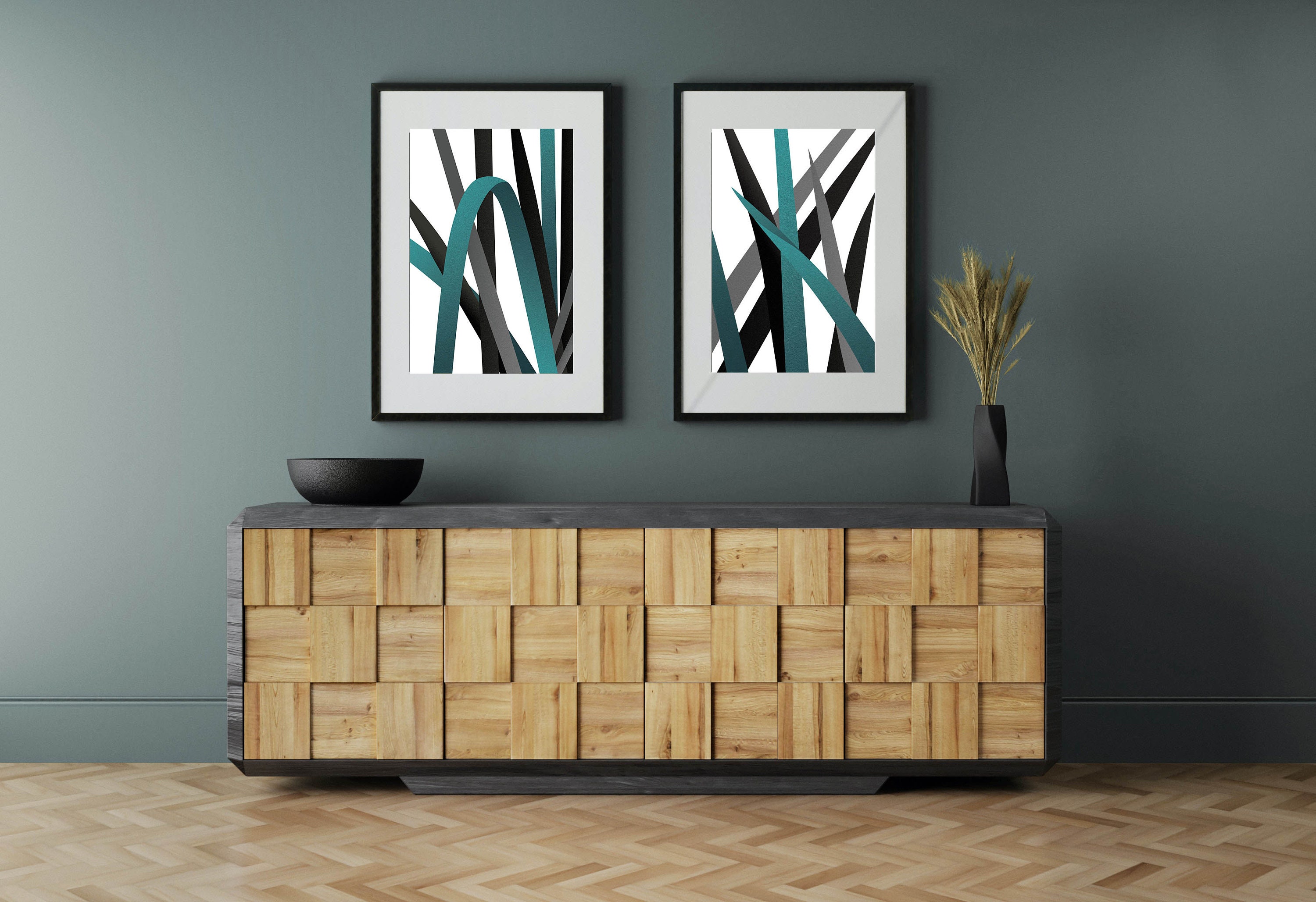 Modern Abstract Art, Jade Pine Wall Art, Bedroom Wall Art, Living Room ...