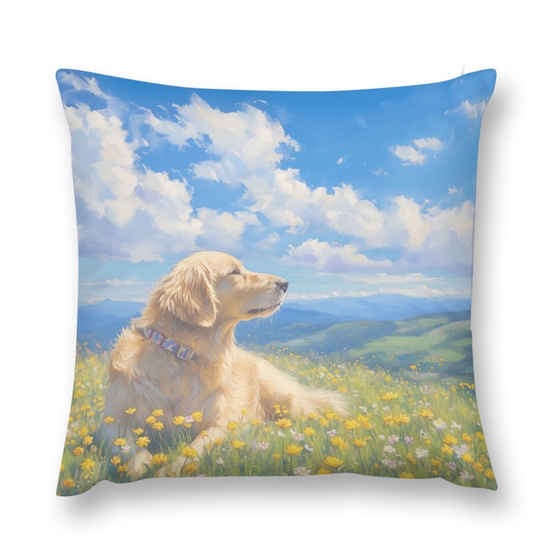 Golden Retriever in Flower Field Pillowcase - Jodi Sibilia Design - Etsy