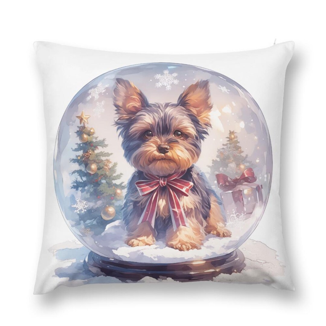 Yorkie Christmas Snow Globe Pillowcase: Festive Puppy Decor - Etsy