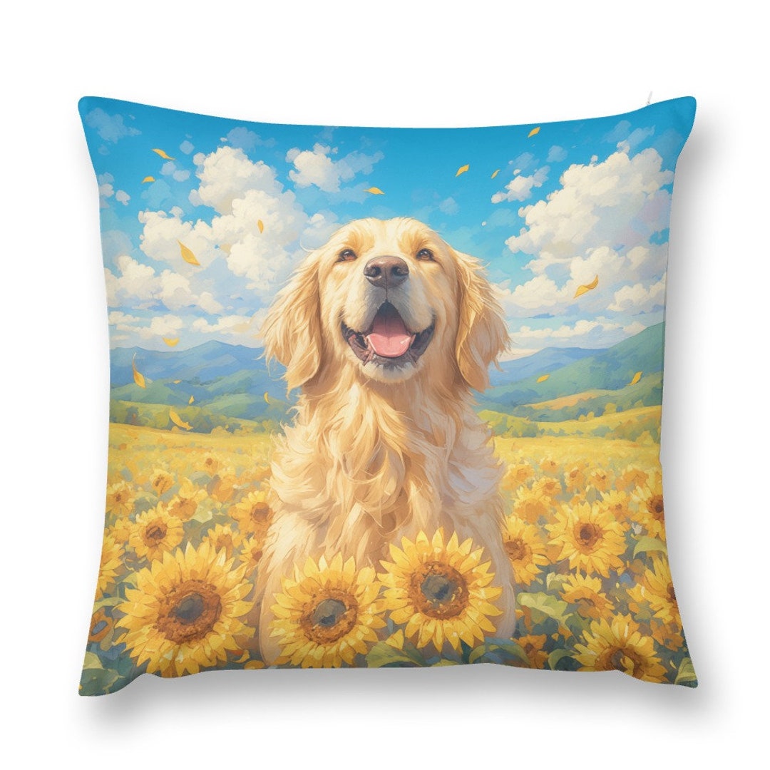 Golden Retriever Sunflower Field Pillowcase: Happy Dog Decor - Etsy