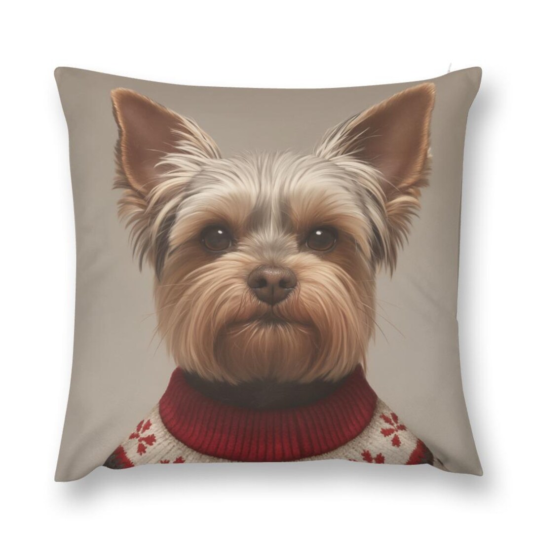 Yorkie Christmas Sweater Portrait Pillowcase: Whimsical Pet Art Decor ...
