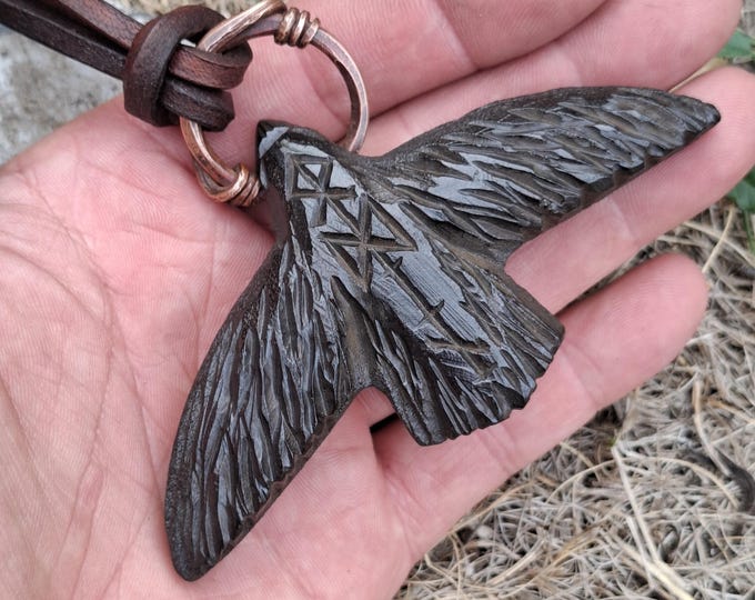 Hand Carved Moose Antler Viking God Odin Raven Pendant, Pegan Amulet ...