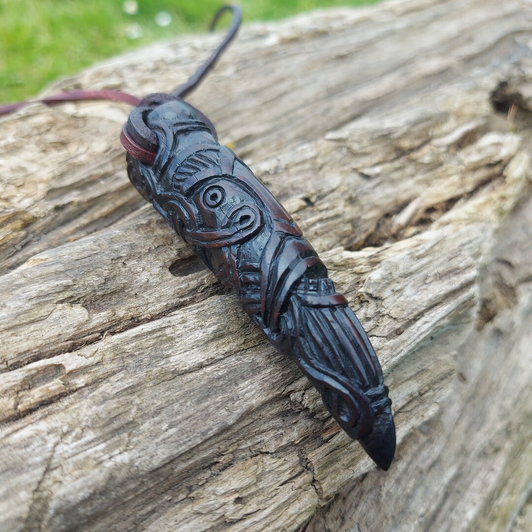 Hand Carved in Moose Antler Viking God Odin and Raven Pendant, Pegan ...