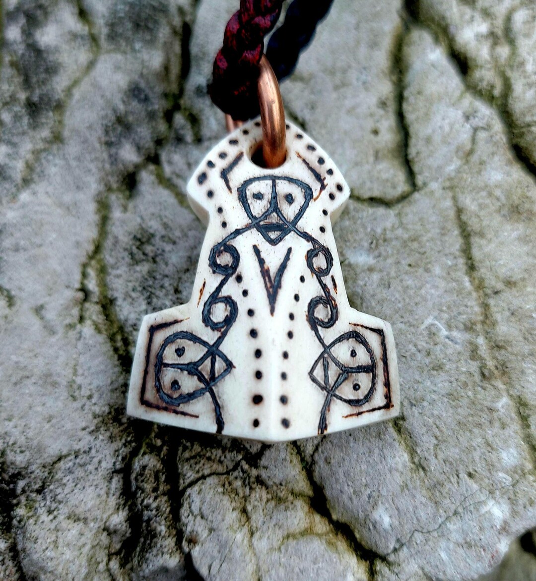 Hand Carved Moose Antler Thor's Hammer Pendant , Viking Heathen Mjolnir ...
