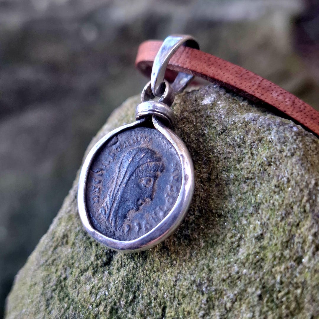 Authentic Bronze Roman Coin Set in Sterling Silver Pendant Posthumous ...