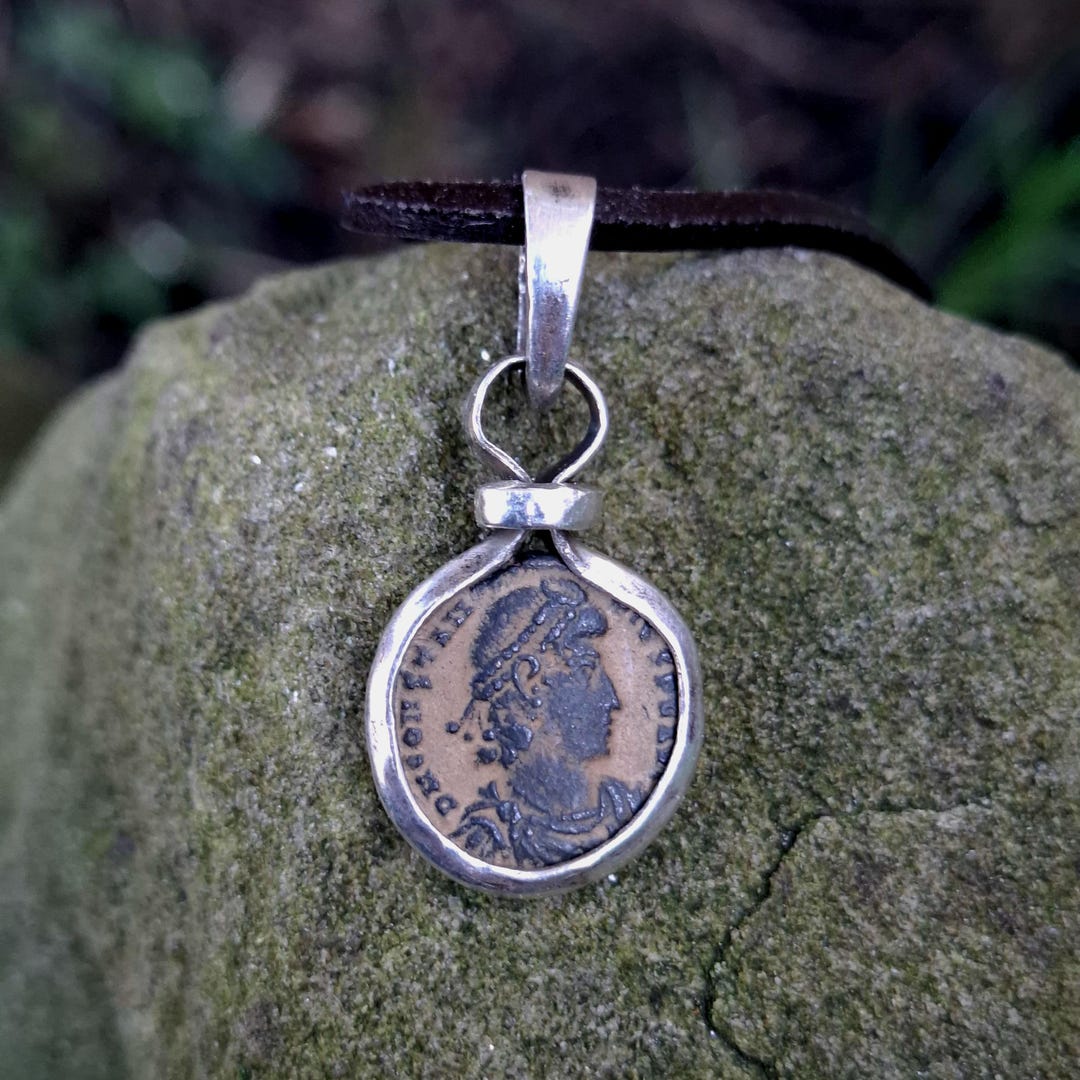 Authentic Bronze Roman Coin Set in Sterling Silver Pendant , Emperor ...