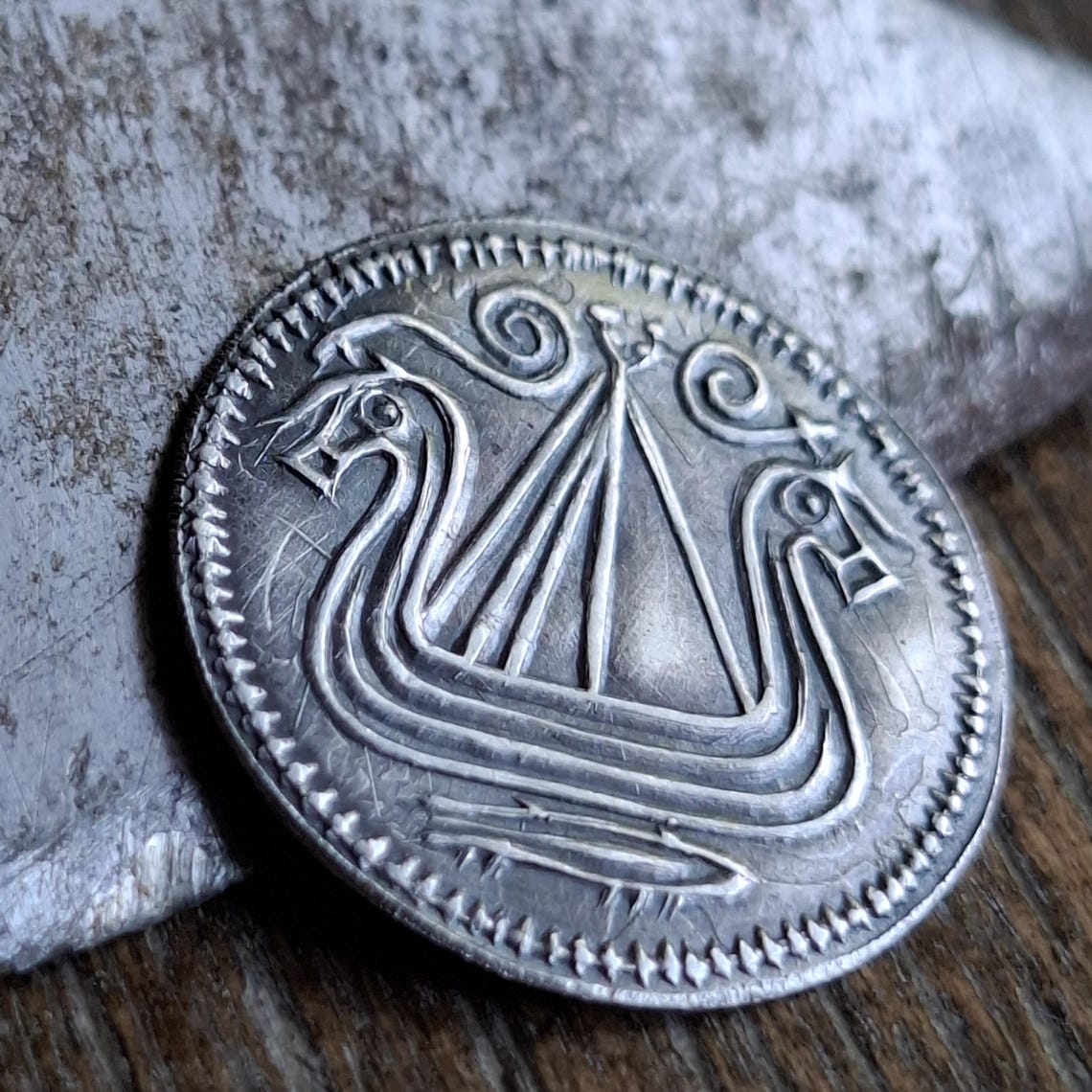 Fine Silver Viking Ship Coin Replica, Hand Stamped Rooster Motif - Etsy