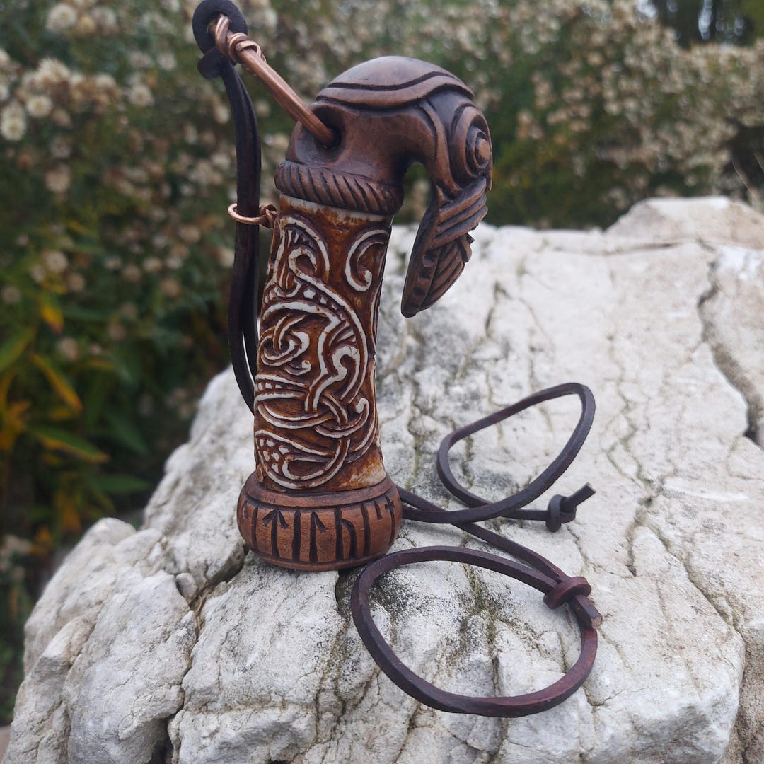 Viking Hand Carved Antler Salt Cellar Box Container With With Bronze ...