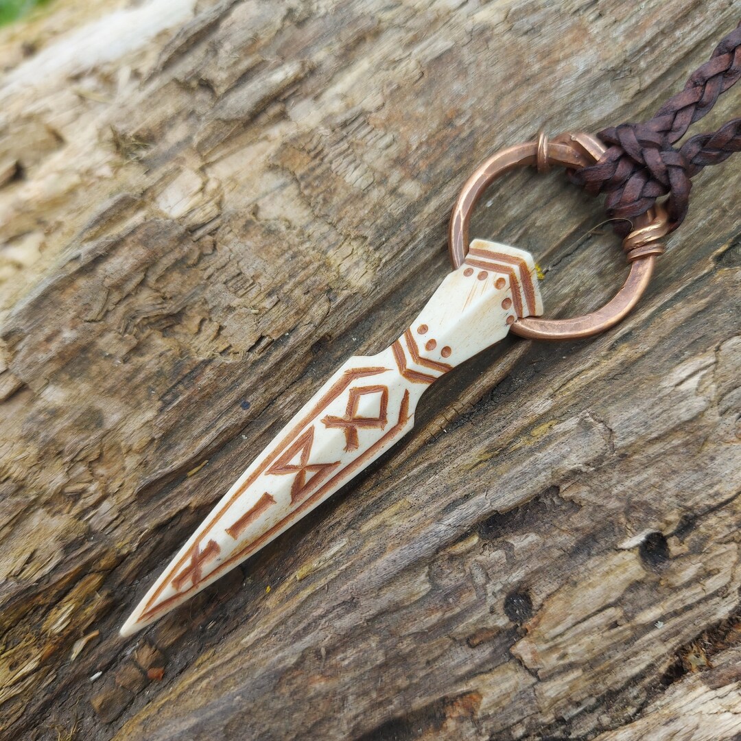 Viking Amulet Hand Carved Moose Antler and Bronze Viking God Odin Spear ...