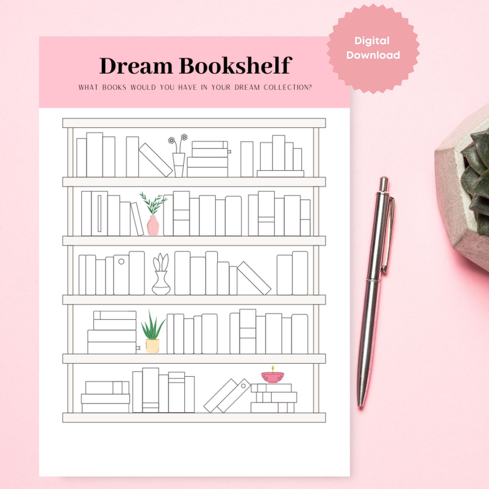 Reading Tracker Dream Bookshelf Adult Coloring Book, Printable ...
