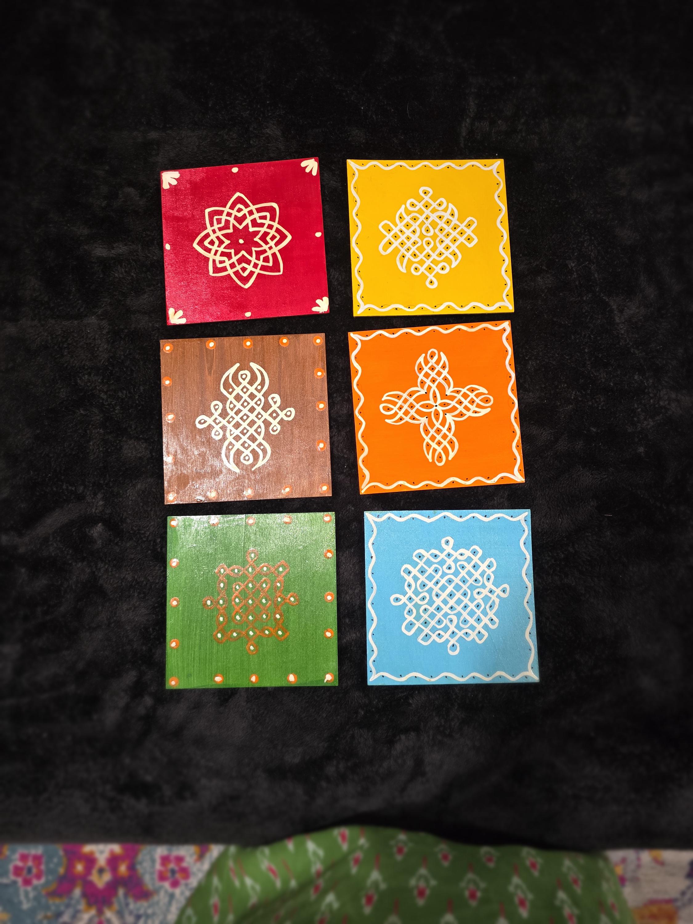 Mini Kolam Wooden Pooja Peetam: Hand-painted Festive Decor (5x5 Inch - Etsy