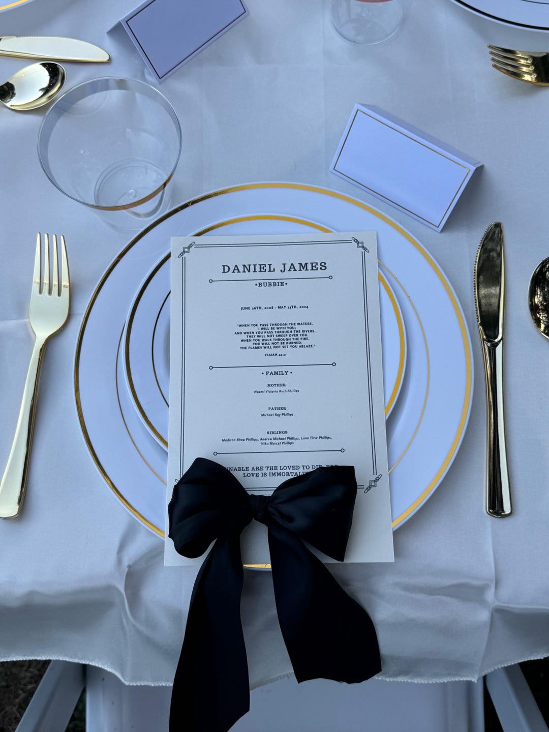 Plate Setting Menu With Satin Bow - Etsy