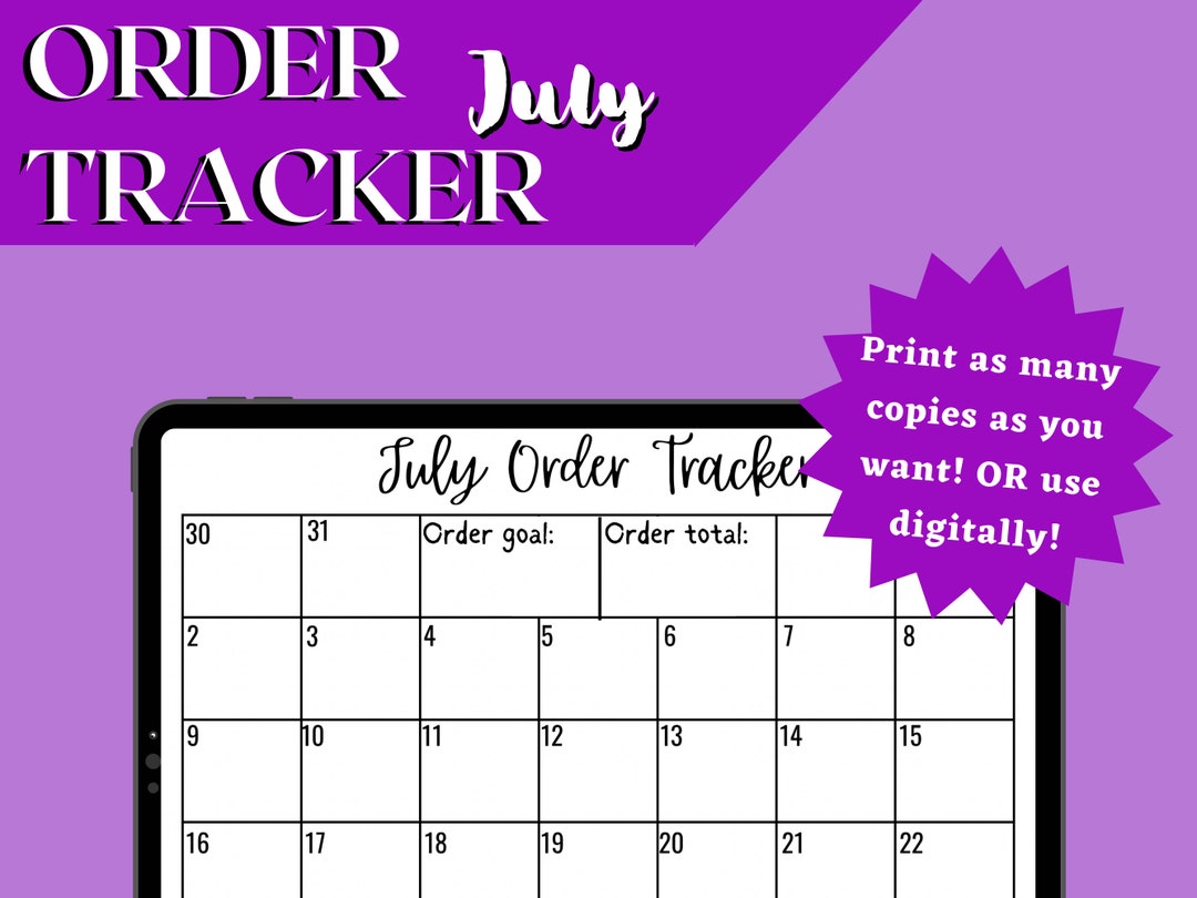 MONTHLY ORDER TRACKER for July Digital and Printable A4 Downloadable ...
