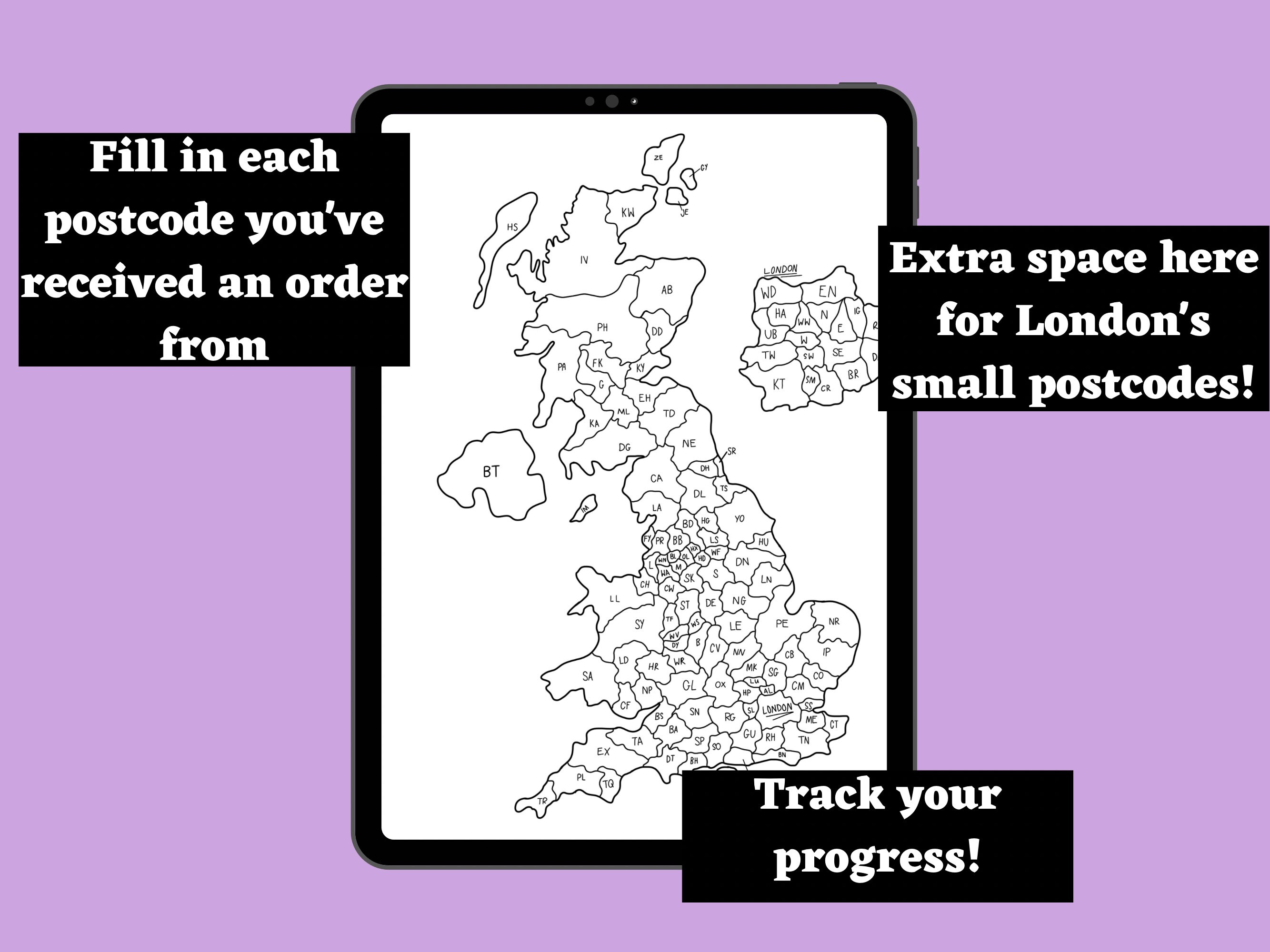 POSTCODE ORDER MAP Digital and Printable A4 Downloadable Order Tracker ...
