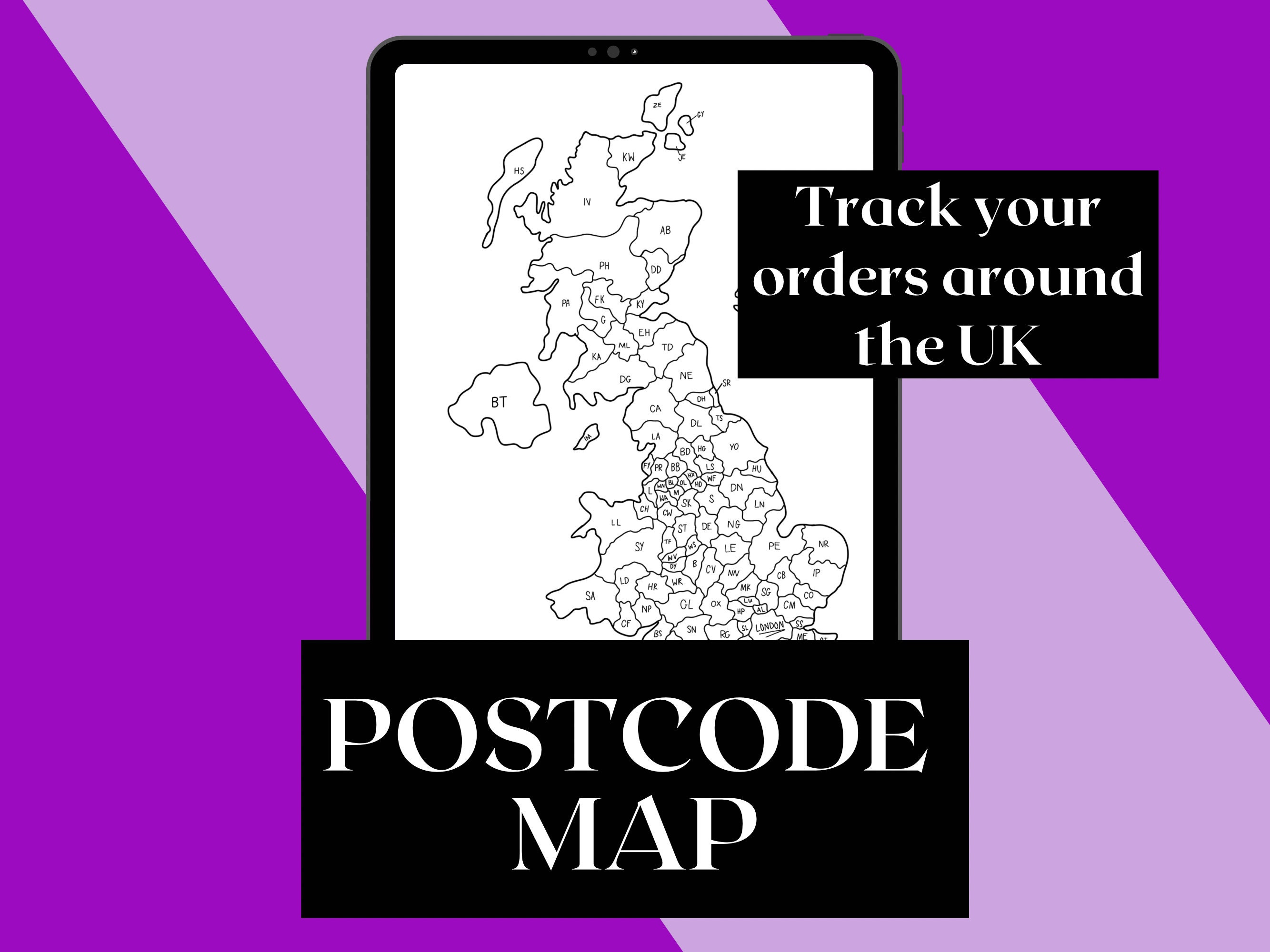 POSTCODE ORDER MAP Digital and Printable A4 Downloadable Order Tracker ...