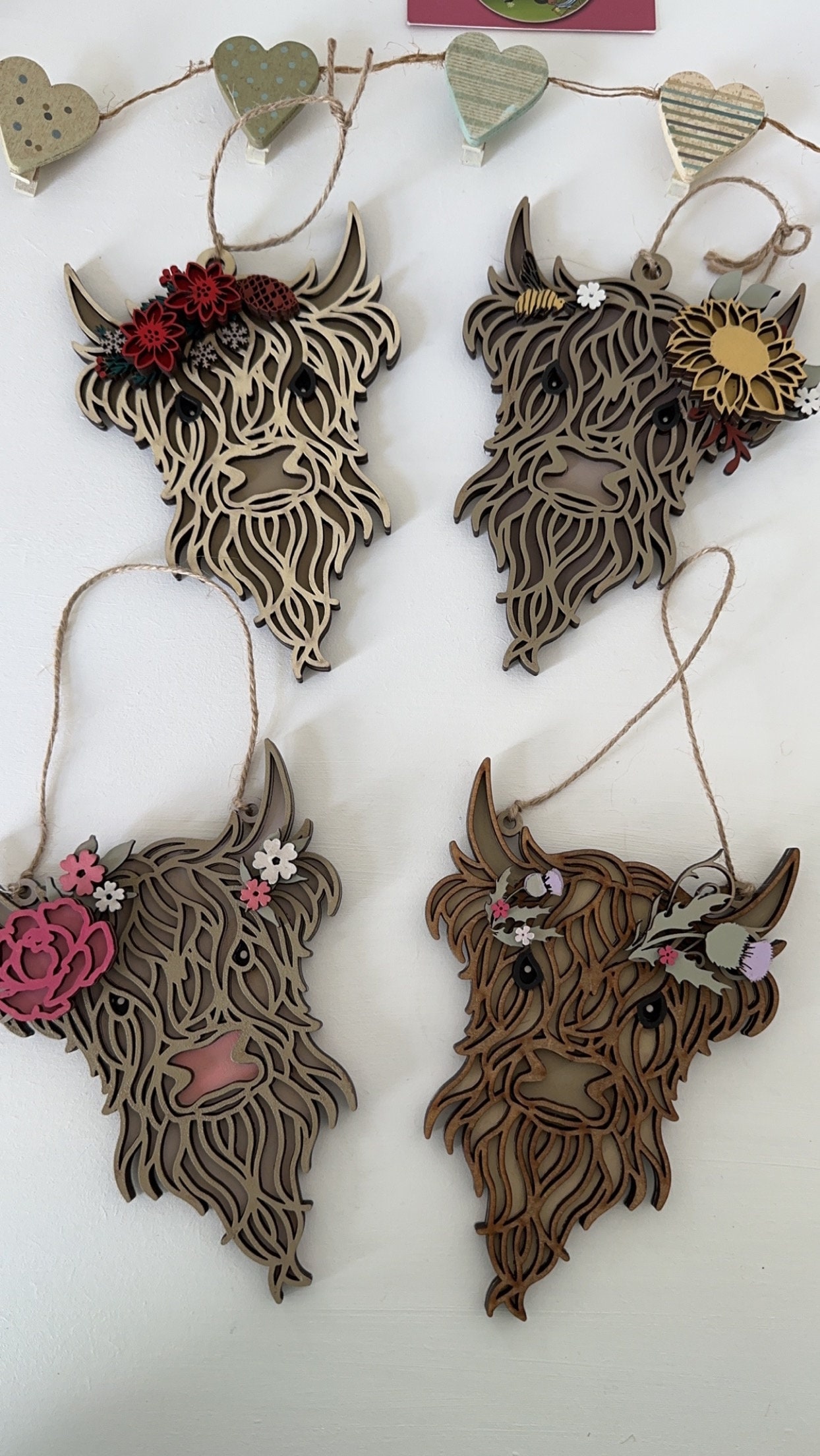 Sunflower and Bee Highland Cow Plaque, Personalised Geometric Hanging ...